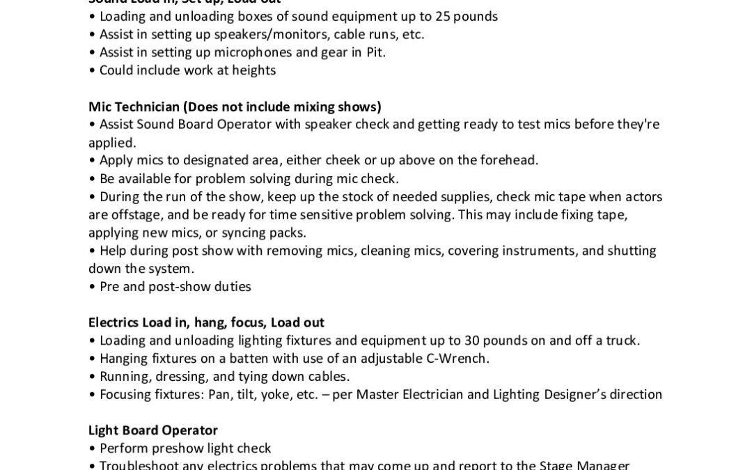 2025 Summer Intern Technical Position Descriptions | Broadway Rose ...